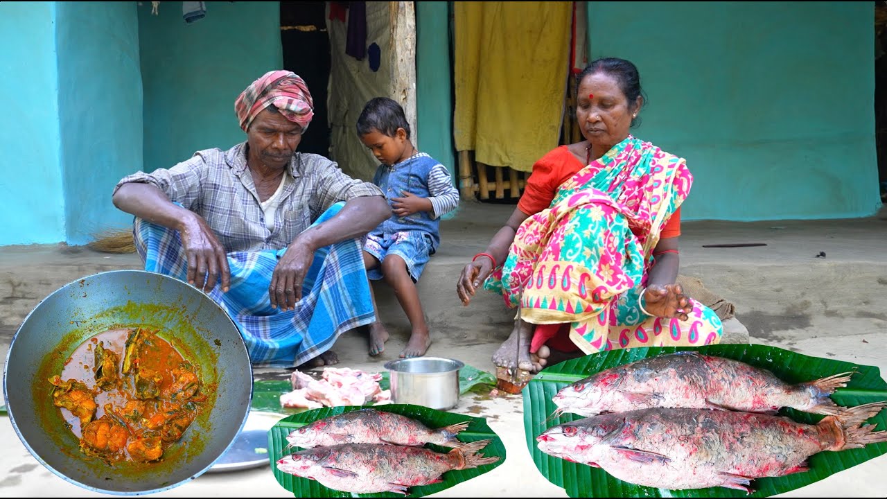 RITHA FISH CURRY | cooking and eating RIVER fish by tribe old couple ...