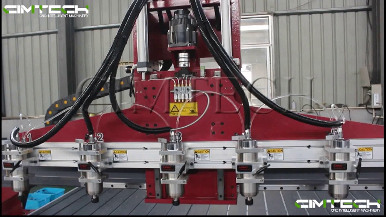 Multi heads 3 axis cnc router machine - YouTube