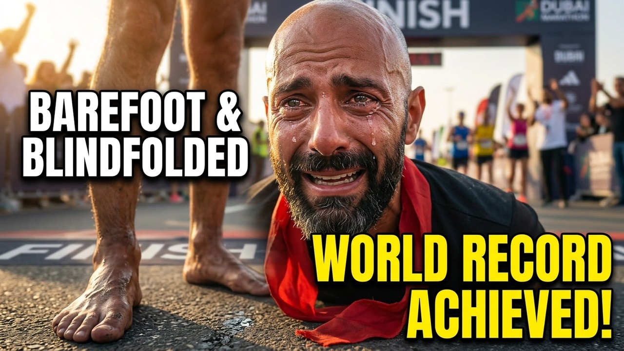 First man to run dubai maraton barefoot & blindfold.New world record ...