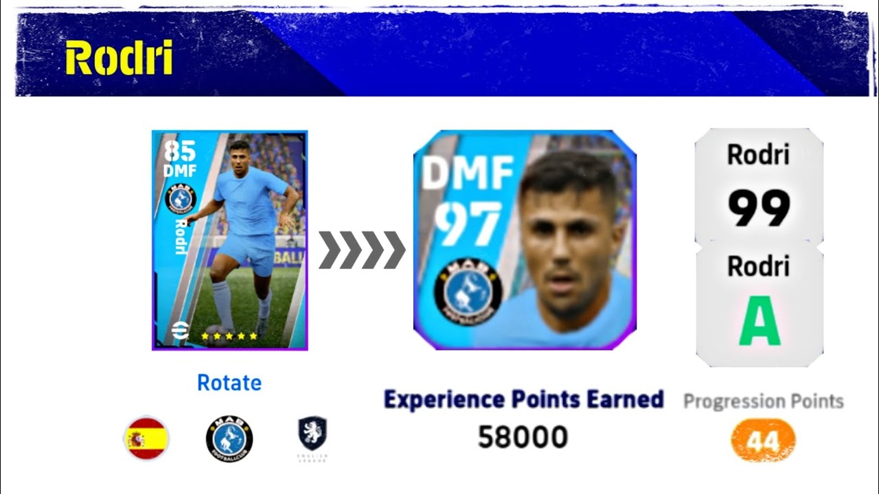 Upgrade Rodri Max Level Rating 95 Boosting 97 - eFootball 2023 Mobile ...
