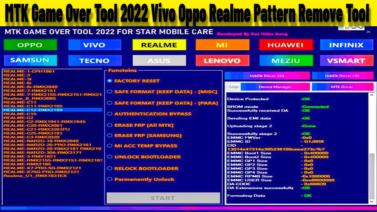 MTK Game Over Tool 2022 Vivo Oppo Realme Pattern Remove Tool, One Click ...