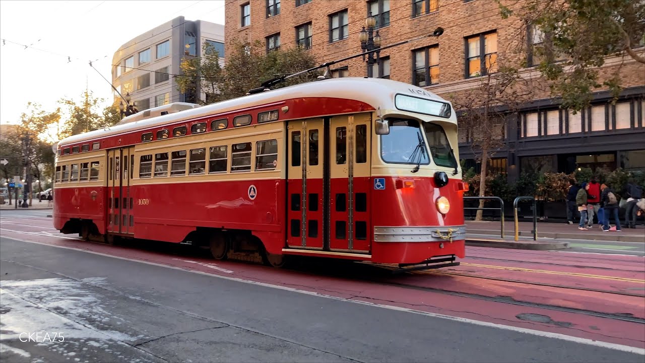 F Market Street Car 1050 on Market and Seventh Streets, San Francisco ...