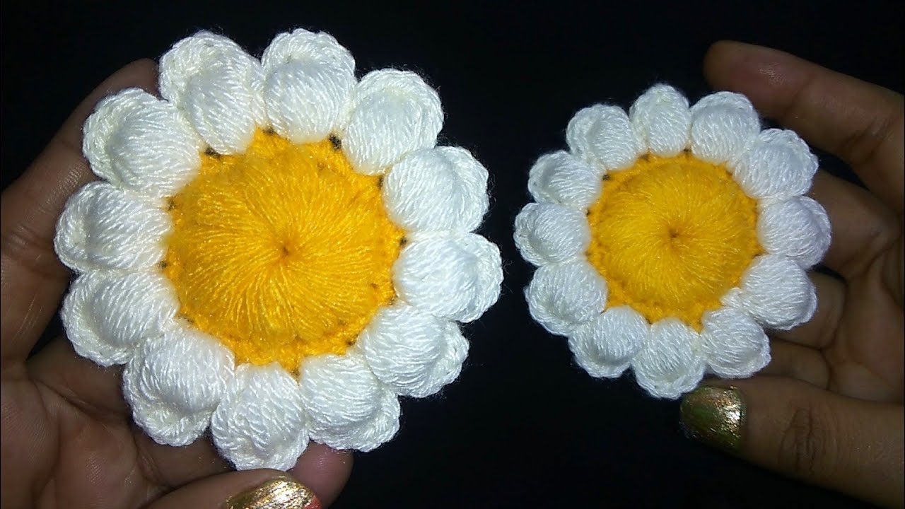 Crochet Puffed Daisy Flower Making Tutorial |Crochet Flower Motif ...