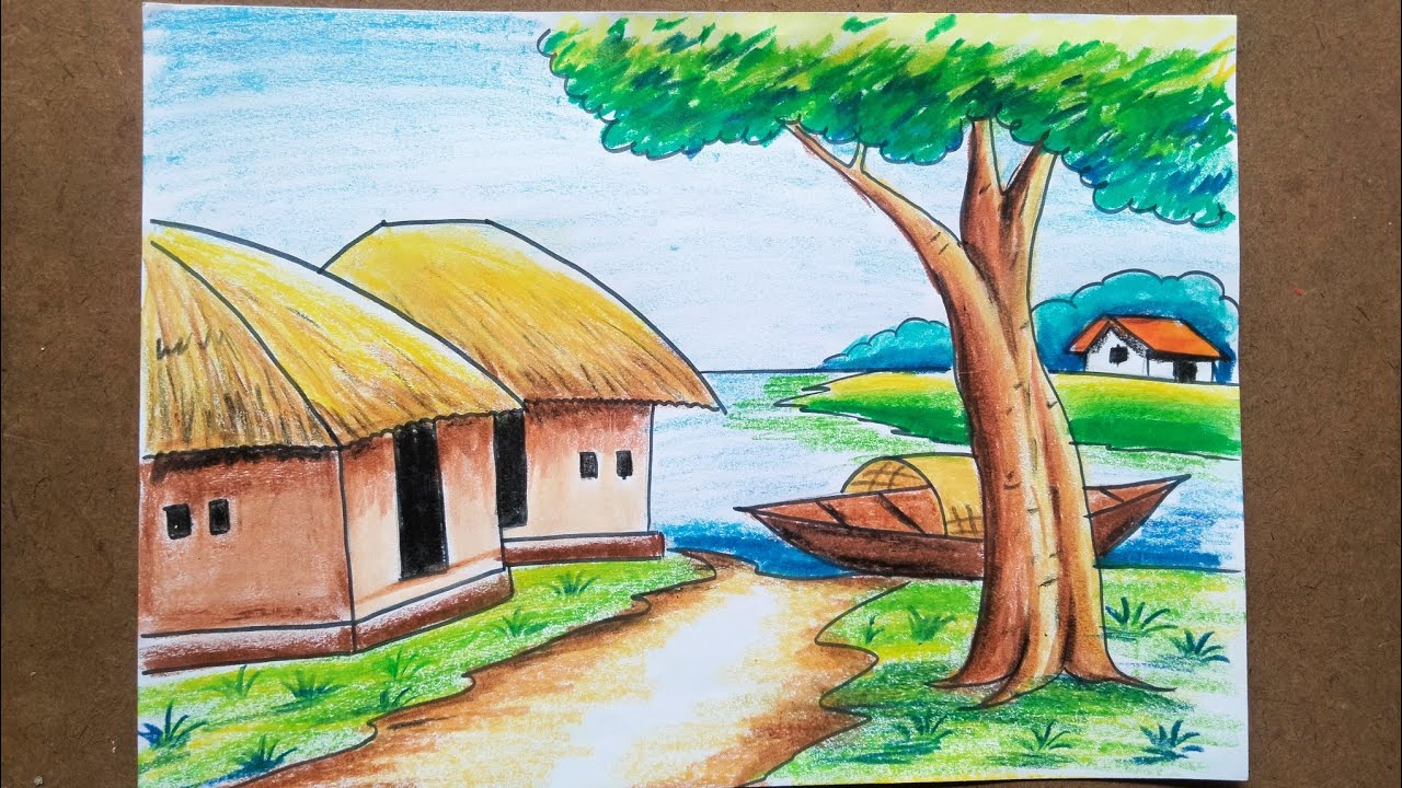 Beautiful landscape drawing with pastel colours 😍😍😍/easy scenery ...