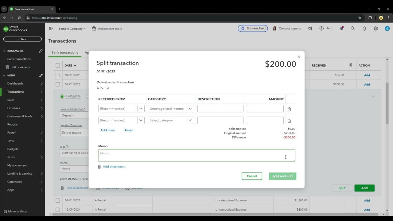 QuickBooks Online: How to split a transactions - YouTube