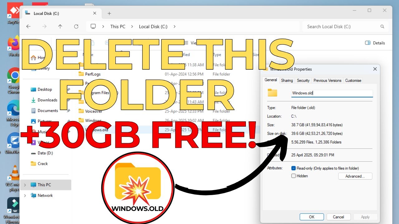 🔥 Delete Windows.old Folder in 1 Click! | Free Up GBs of Space 💻💥 - YouTube