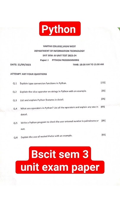 Bscit sem 3 python programming unit exam paper 2023 vartak college - YouTube
