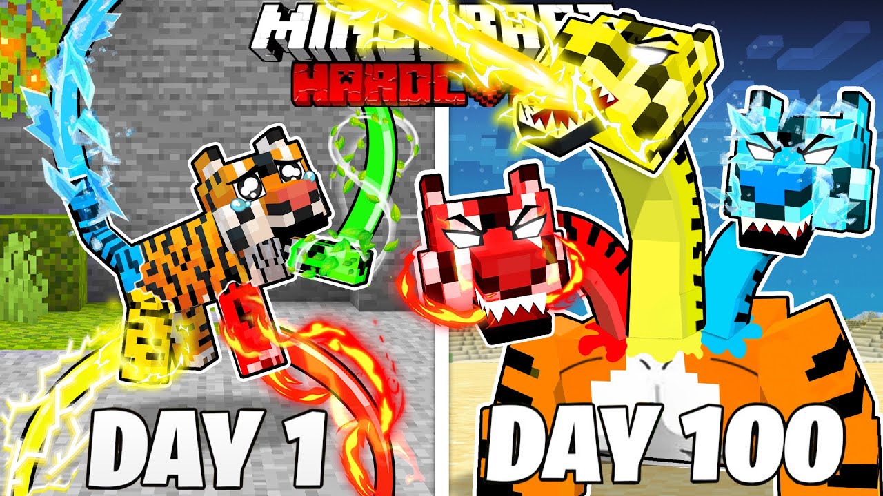 I Survived 100 Days as an ELEMENTAL TIGER in HARDCORE Minecraft - YouTube