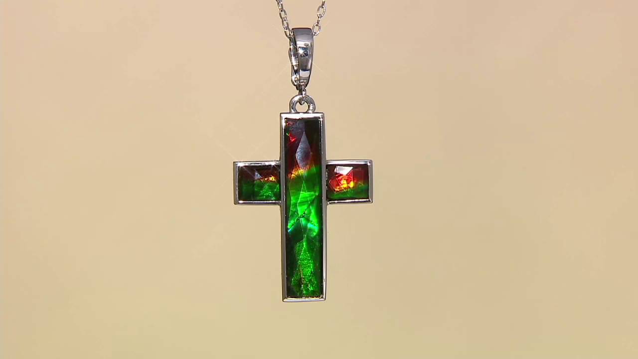 Ammolite Triplet Sterling Silver Cross Enhancer with Chain on QVC - YouTube