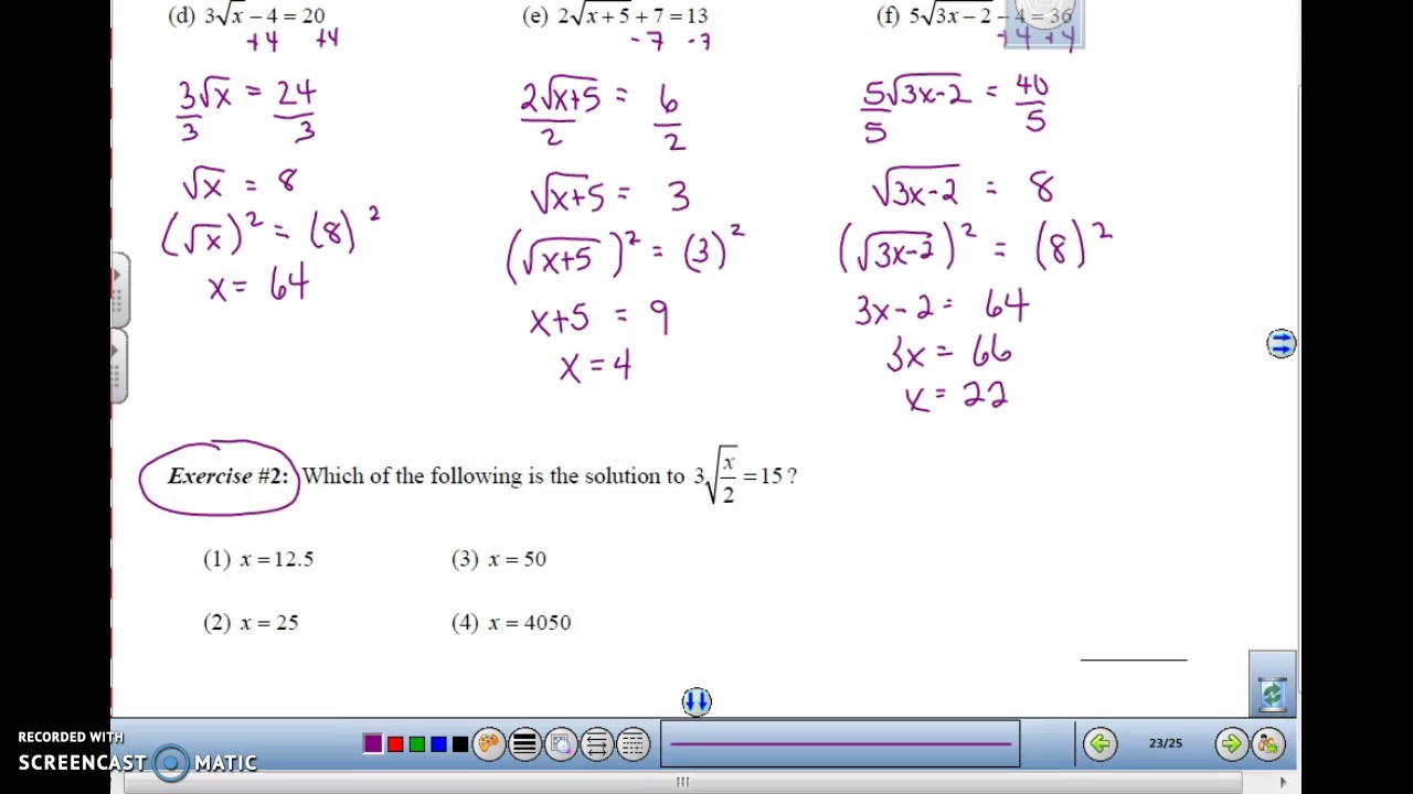Algebra 2 U8L2 Solving Square Root Equations YouTube