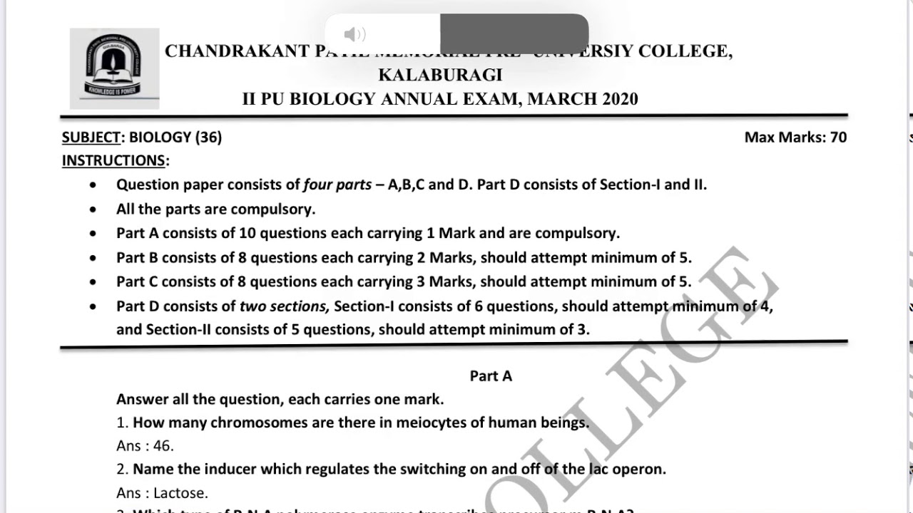 2nd PUC Biology Question Paper March 2020 With Answers YouTube 2nd-puc-biology-question-paper-march-2020-with-answers-youtube