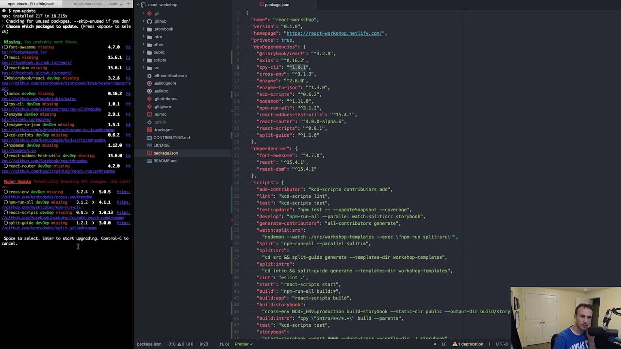 Working on kcd-scripts, workshop-setup, and react-workshop #programming ...