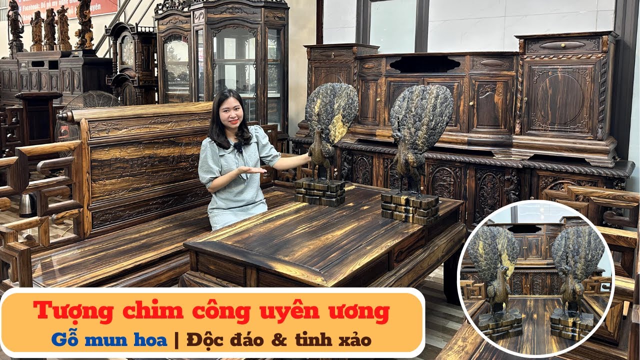 Tượng chim công uyên ương gỗ mun hoa | Chân thực đến từng chi tiết ...