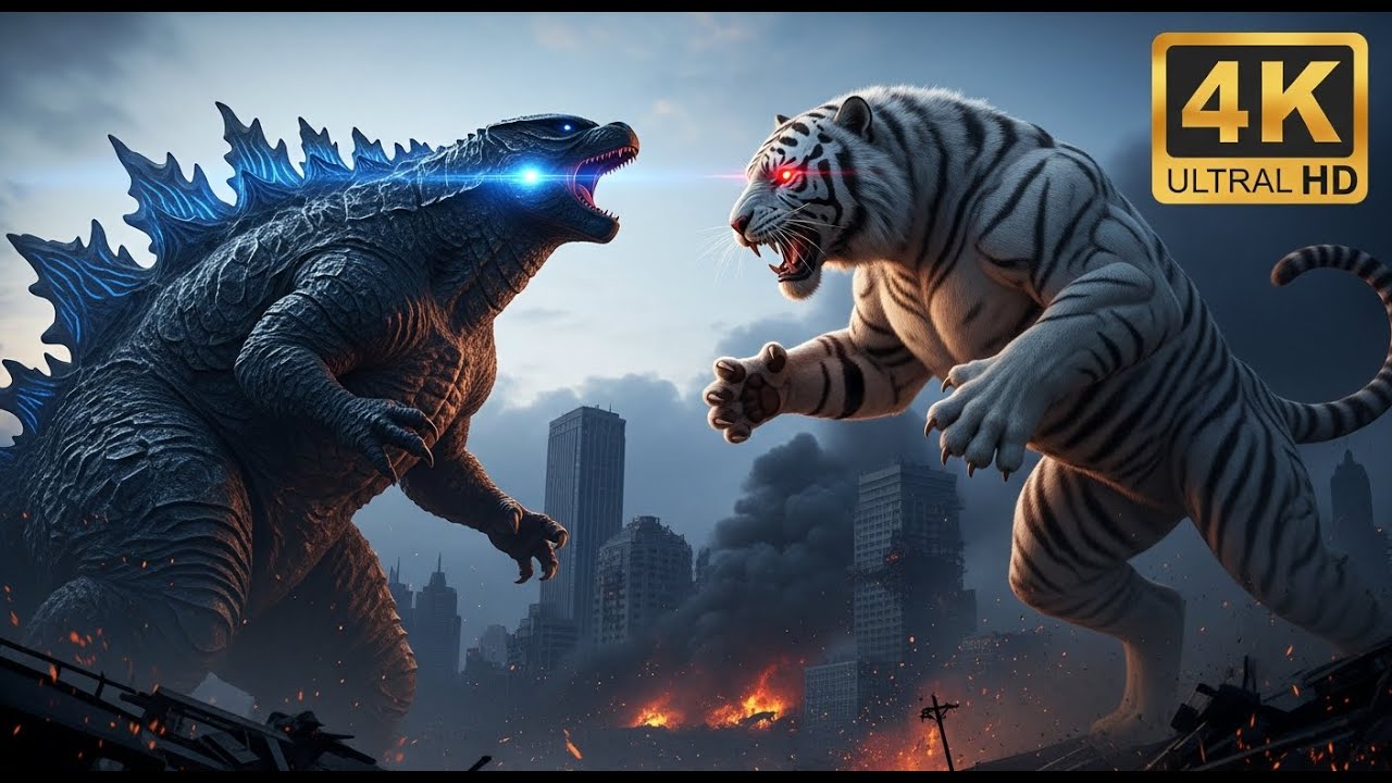 GODZILLA Fights Giant White Tiger in EPIC Kaiju Battle! - YouTube