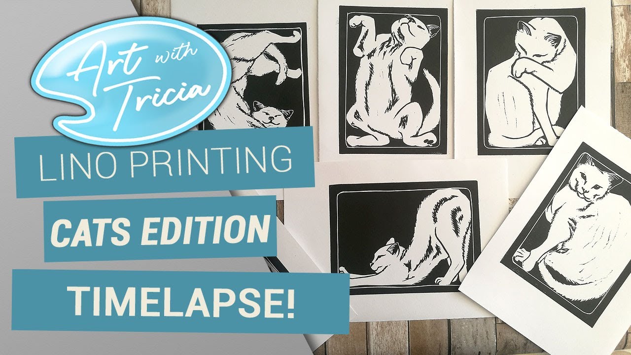 Lino printing Time-lapse - cats series - YouTube