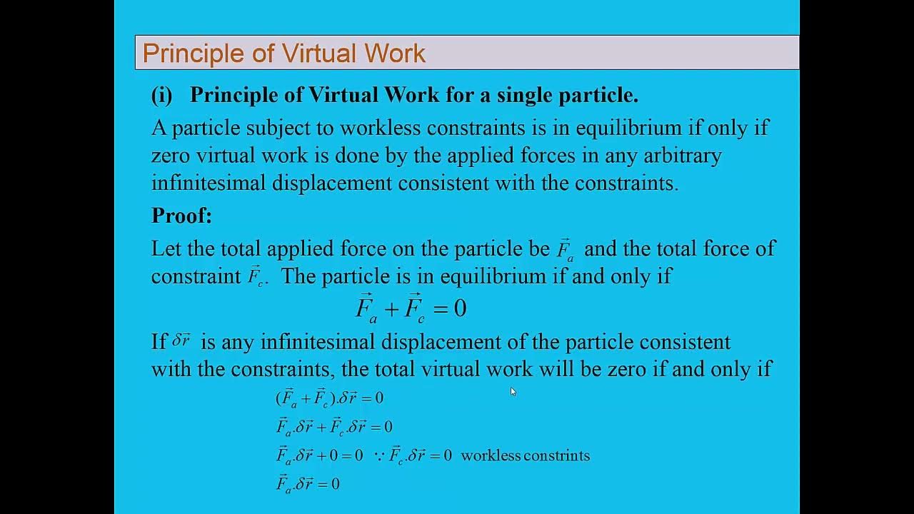 #MTH304 Lecture 42 Part 1 || Principle of Virtual Work for a Single Particle || Virtual ...