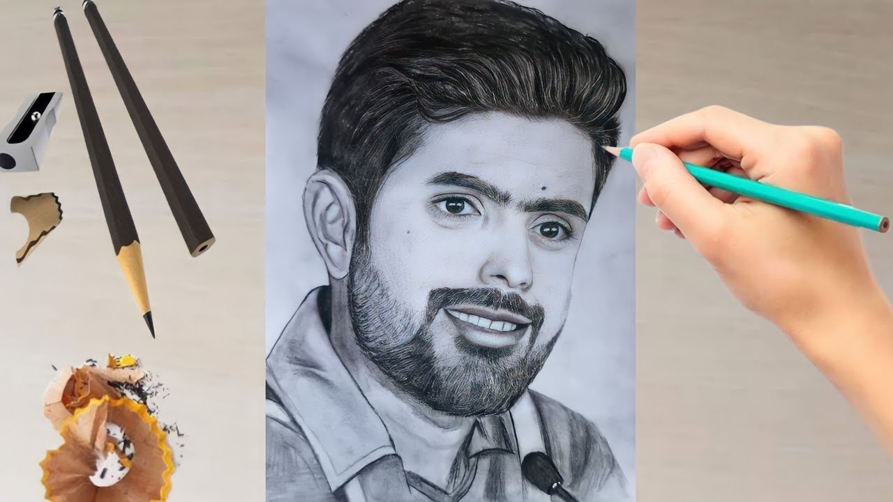 Pakistan cricket player Babar azam Face Drawing | Drawing of sketches ...