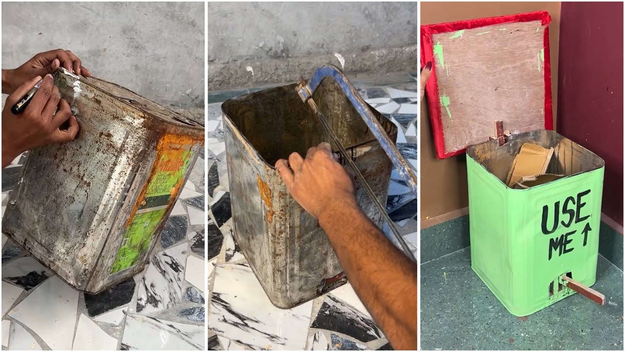 DIY Dustbin from Old Tin Can | Creative Recycling Idea - YouTube