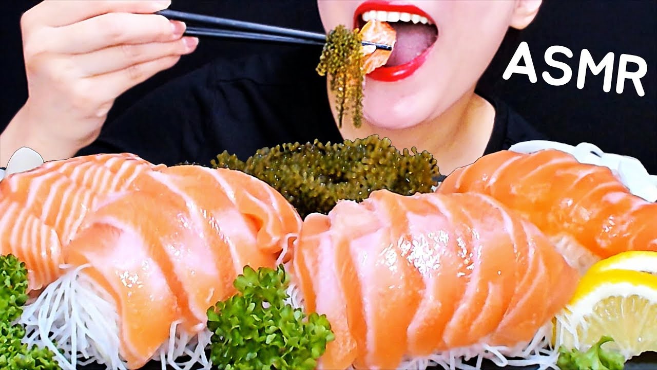 ASMR SALMON SASHIMI with SEAGRAPE real eating sound No talking *grEAT ...