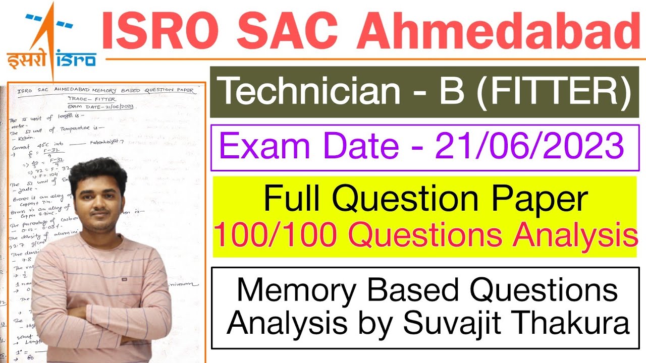 SAC Ahmedabad Fitter Question Paper 21/06/2023 | ISRO SAC Fitter Question Paper 2023 Analysis # ...