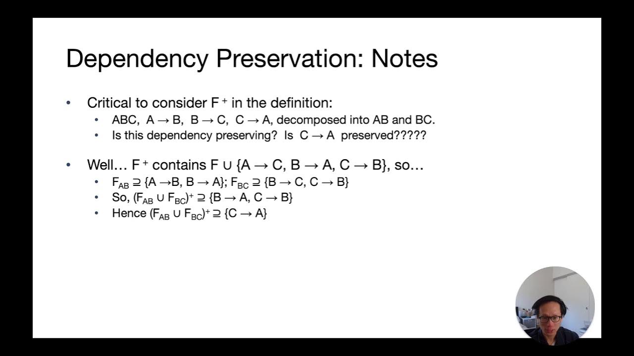 Lecture 17 Part 7 Dependency Preservation and BCNF Decomposition - YouTube