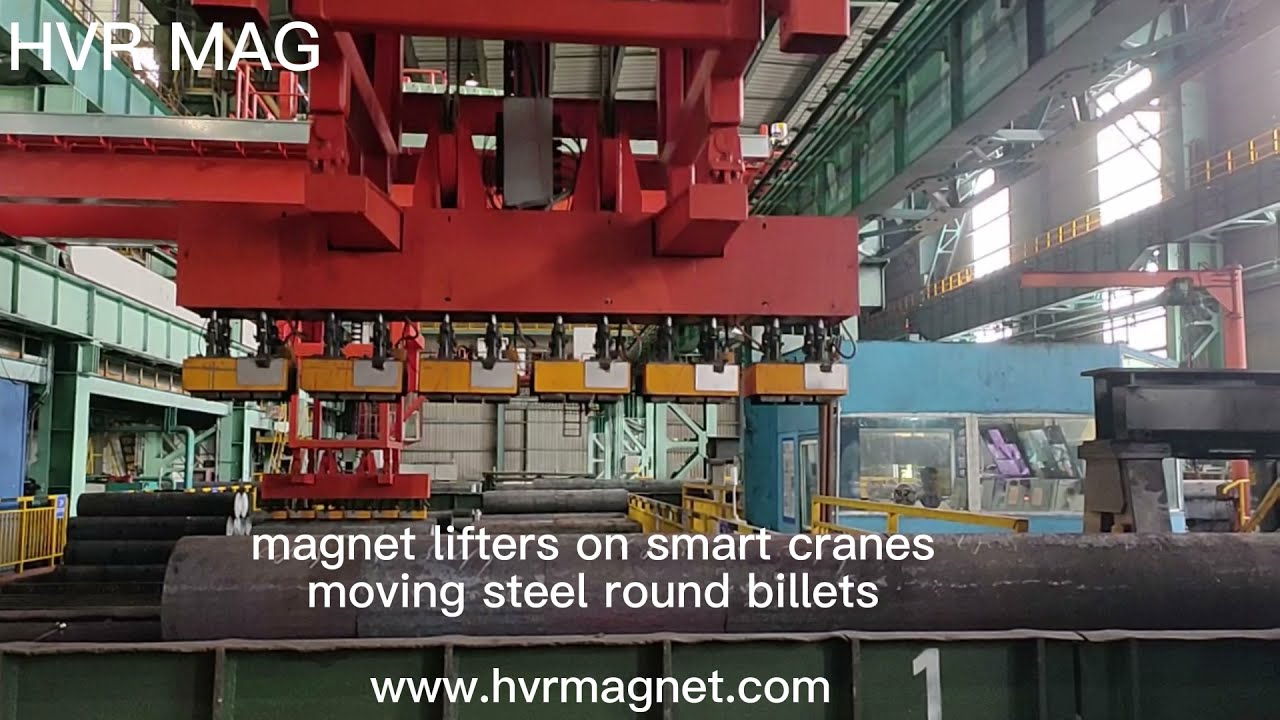 Magnetic Lifting of Steel Round Billets on Smart Crane - HVR MAG - YouTube