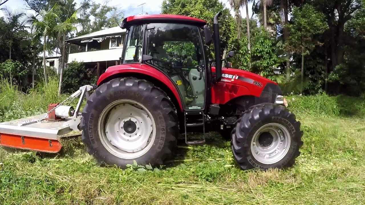 Slashing Grass in Suburban Paddock with Case IH 95C Tractor operating ...