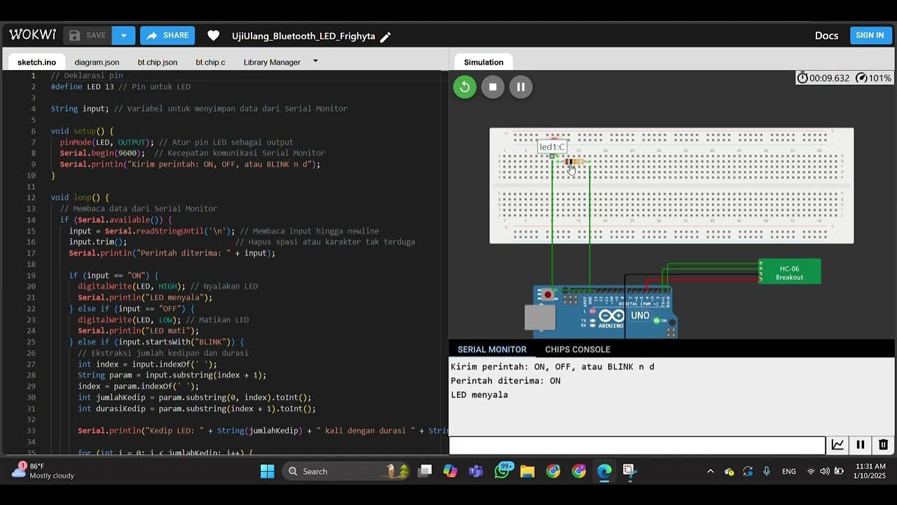 Kontrol LED melalui Bluetooth dengan Arduino menggunakan Wokwi - YouTube