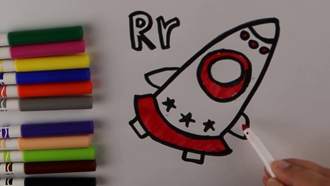 ABC Vehicles|| R for Rocket|| draw and color Rocket || kids drawing ...