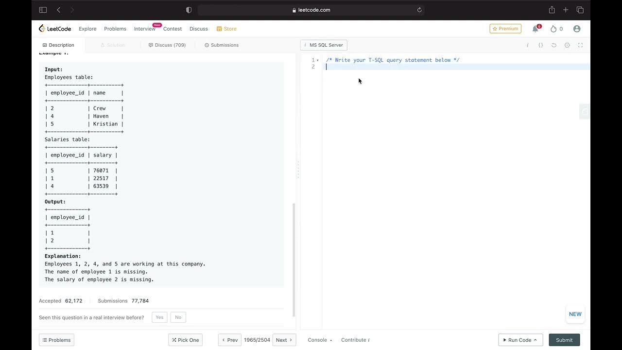 Employees With Missing Information #leetcode #mssqlserver #easy - YouTube