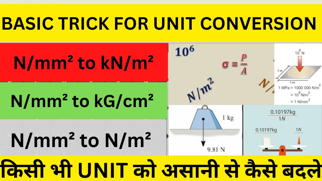 UNIT CONVERSION FOR CIVIL ENGINEER//N/MM²ToKN/M²//N/MM² To KG/CM²/किसी ...