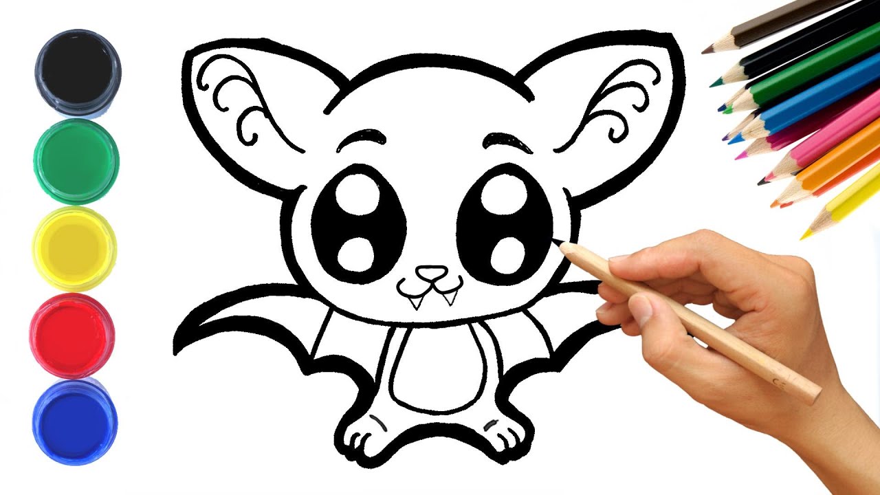 How to draw a Cute Bat | Drawing and Colouring for Kids | Mushroom Art ...