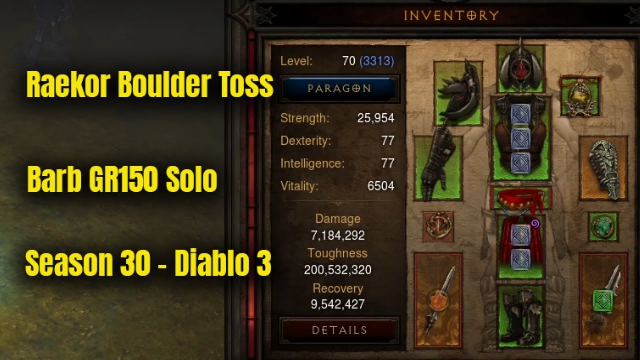 Season 30 Raekor Boulder Toss Barbarian GR150 Solo - Diablo 3 - YouTube