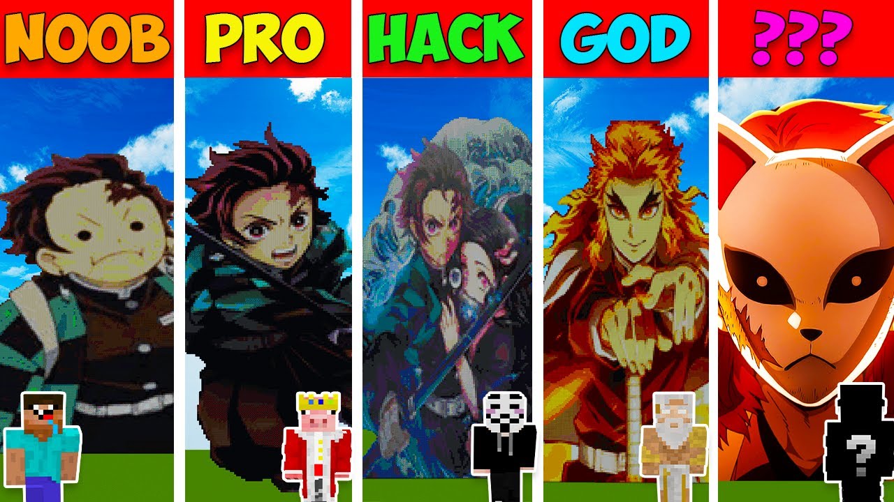 Minecraft Demon Slayer PIXELART - NOOB vs PRO vs HACKER vs GOD - YouTube