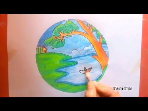 Drawing Simple Sea Beach House Scenery With Oil Pastel | How To Draw ...