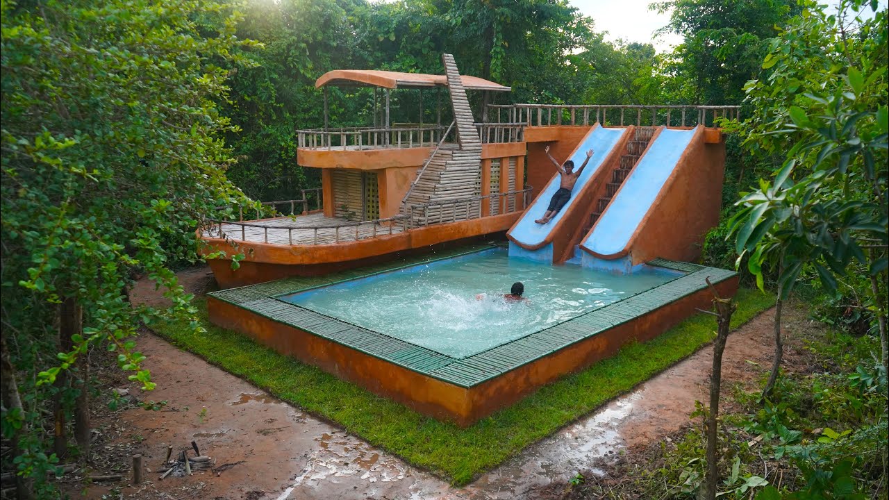 Build Creative a boat villa house with beautiful Water Slide into ...