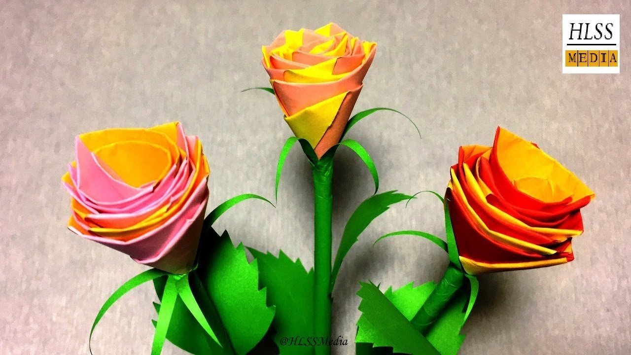 DIY Rose paper flower- How to make origami rose flower easy- Paper ...
