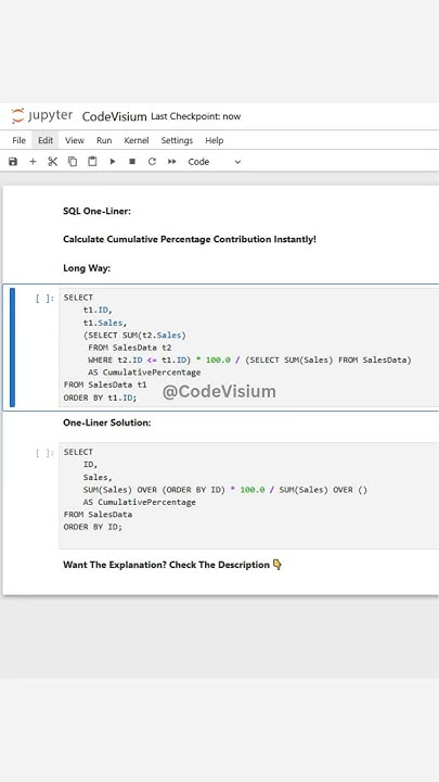 ⚡ SQL One-Liner: Calculate Cumulative Percentage Contribution Instantly! #SQL #DataAnalytics # ...
