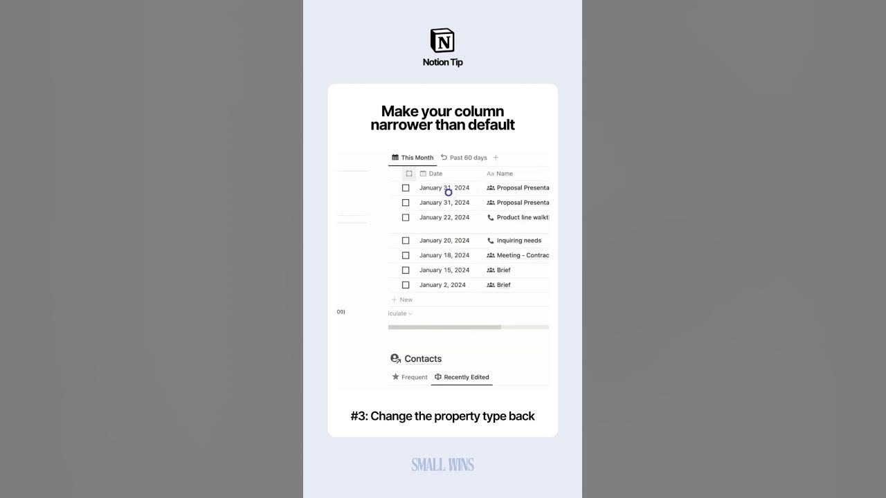 Make Notion table columns narrower than default #notiontips - YouTube