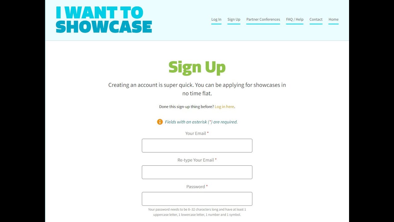 I Want To Showcase Sign Up Tutorial - YouTube