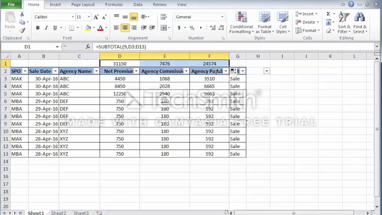 HOW TO USE SUBTOTAL FORMULA IN EXCEL YouTube HOW TO USE SUBTOTAL FORMULA IN EXCEL YouTube