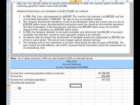 Income Statement - Irregular Items, P4-7 Part 1 - YouTube
