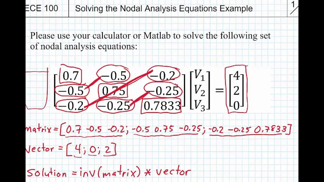 ECE 100 14 Solving Nodal Analysis Equations Example - YouTube