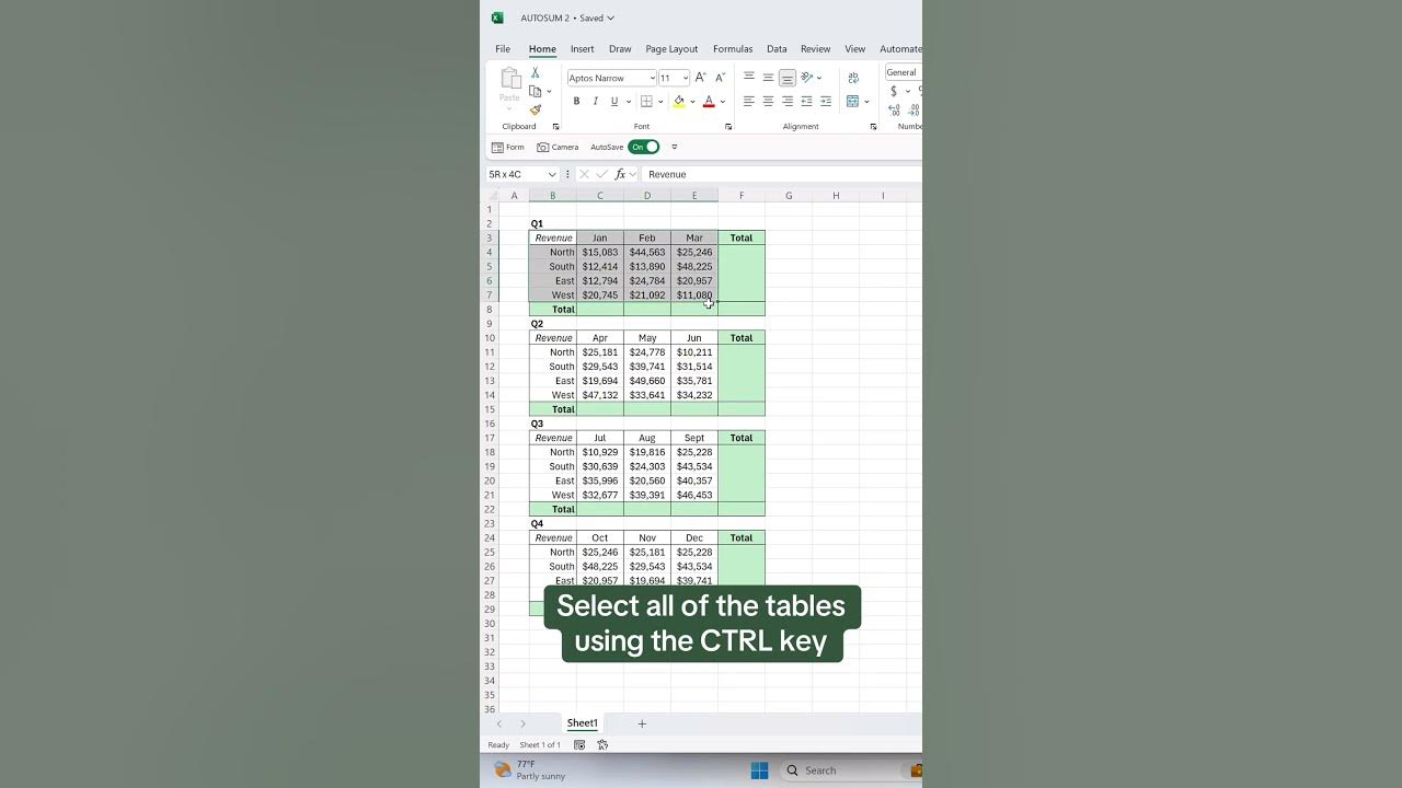 How to automatically sum your data. 🤯 #excel #tutorial #autosum - YouTube