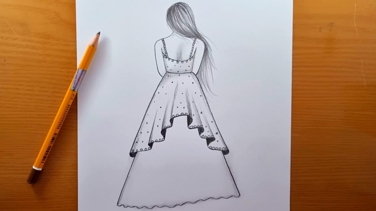 Como desenhar uma linda garota de costas | desenhe um vestido para a ...