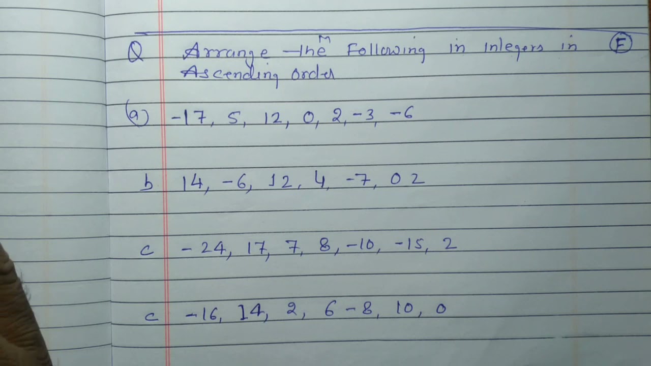 Write The Following Integers In Ascending Order Arrange The
