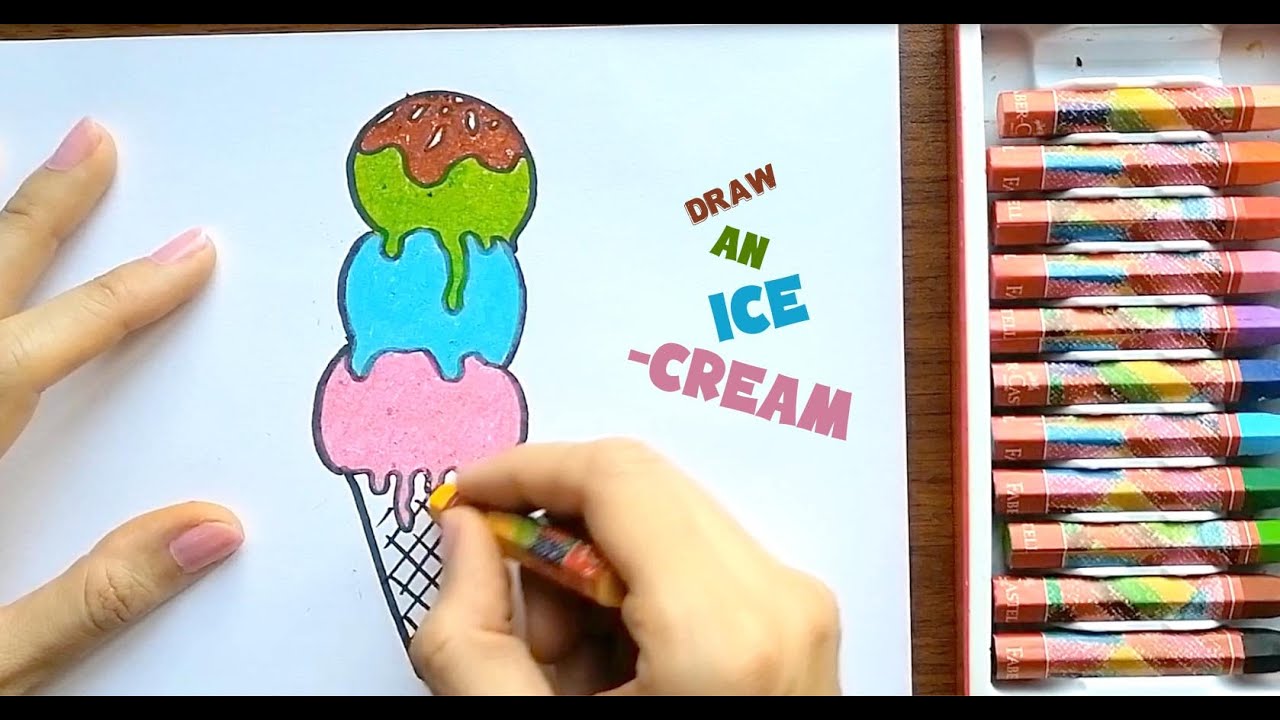 HOW TO DRAW 3 LAYERED ICE-CREAM CONE - MARKER & OIL PASTEL - YouTube
