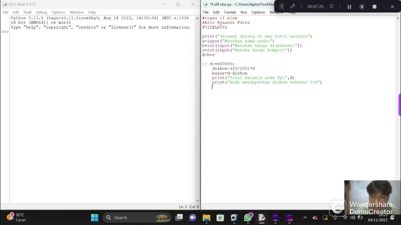 Memahami contoh program sederhana if else - YouTube