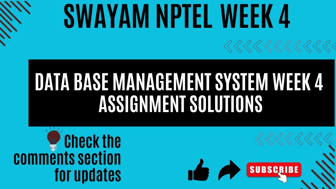Nptel Database Management System Week 4 Assignment Solutions Nptelindia Nptel Swayamsolutions