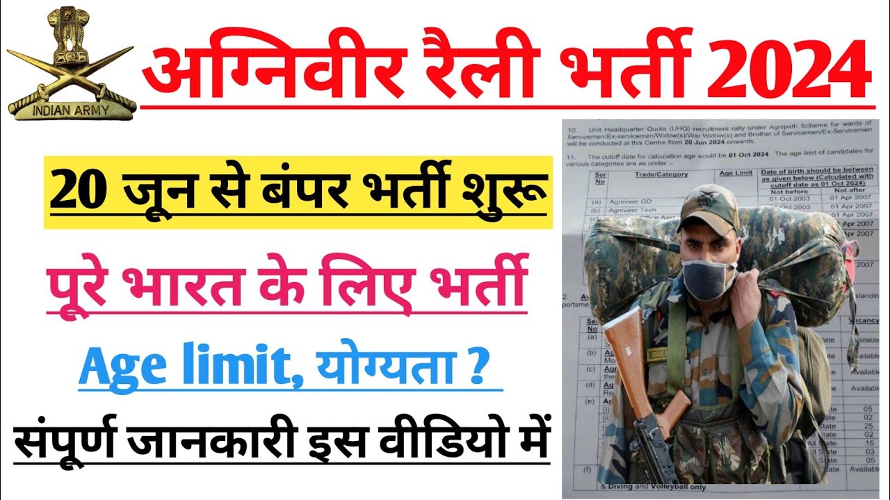 अग्निवीर रैली भर्ती 2024 | 20 जून से बंपर भर्ती शुरू | Army New Bharti ...
